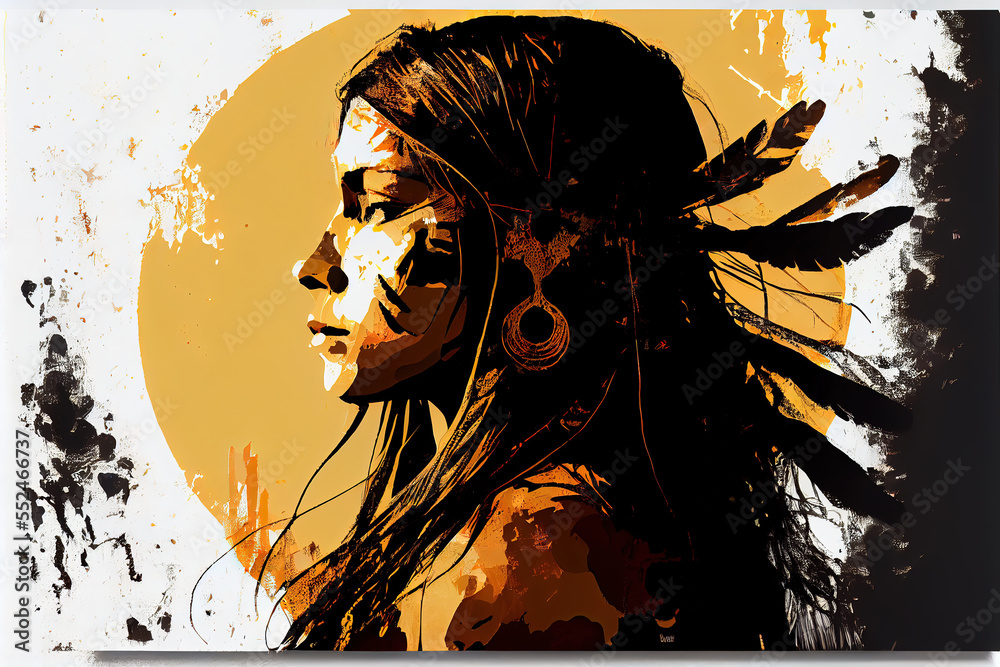 native american indian woman abstract art poster Stock Illustration ...