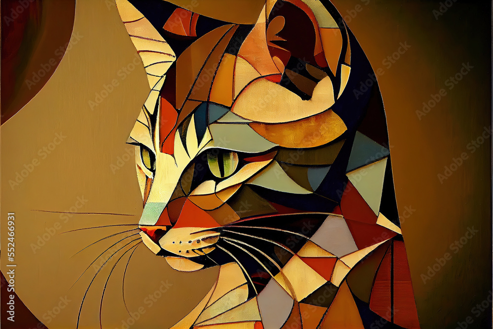 cat abstract art, picasso cat, kitty posing for portrait painting ...