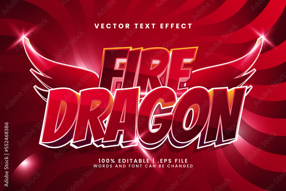Fire dragon 3d editable text effect with red and wings text style Stock ...