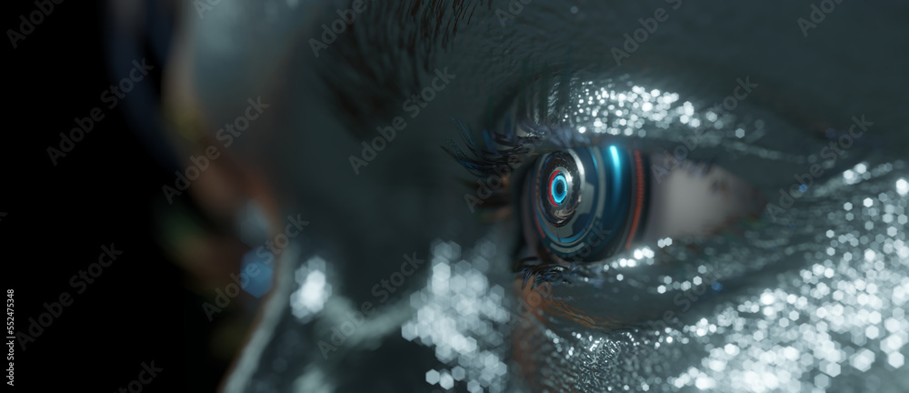 An artificial sci-fi cyber eye, macro shot, digital electronic design ...