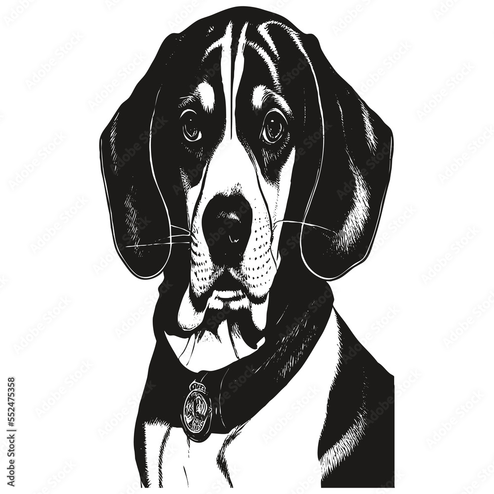 Beagle silhouette vector portrait hand drawn ,black and white drawing ...