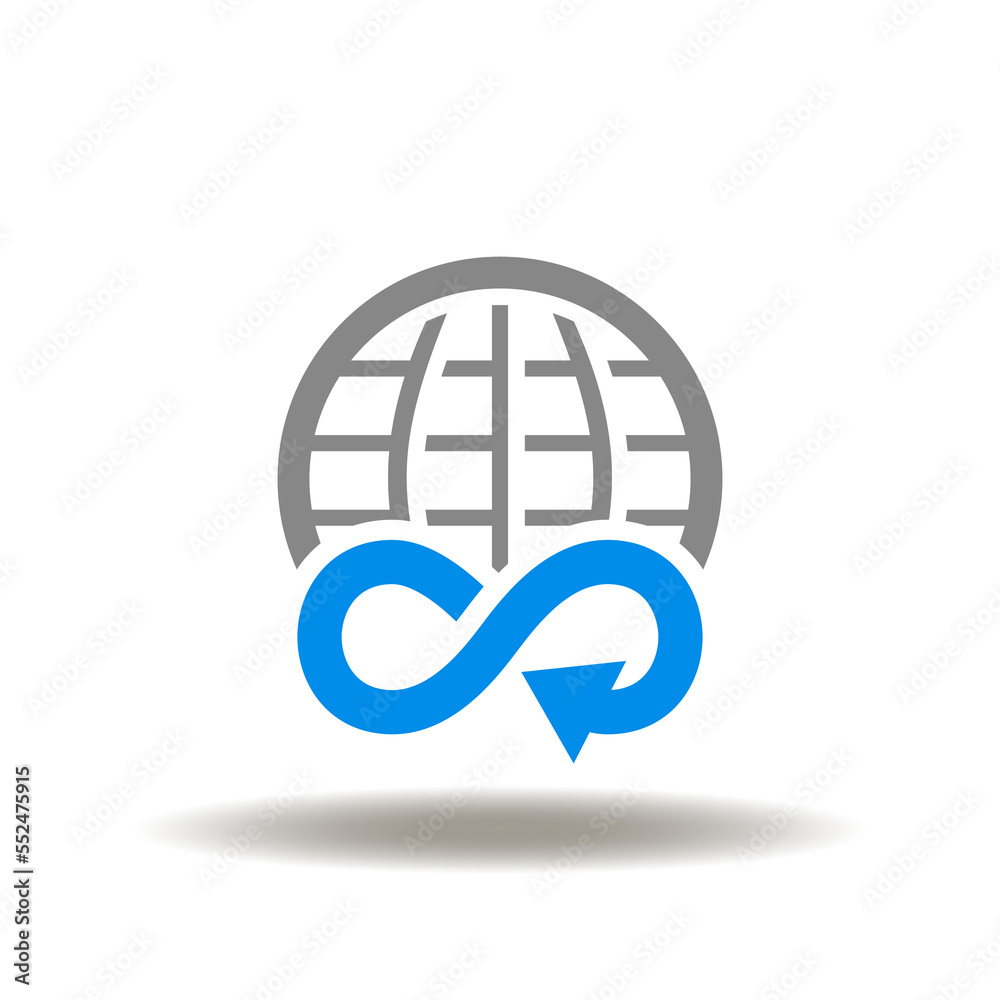 Vector illustration of earth planet with infinity sign. Icon of ...