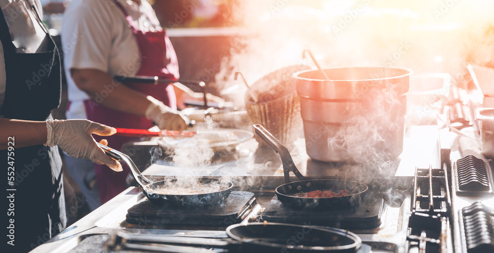 Chef cooker Turkey, process preparing breakfast scrambled eggs in ...