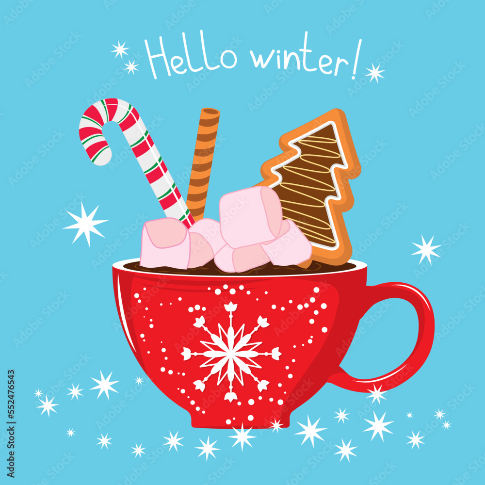 Hot chocolate cup with marshmallow cookies and candy_vector clipart ...