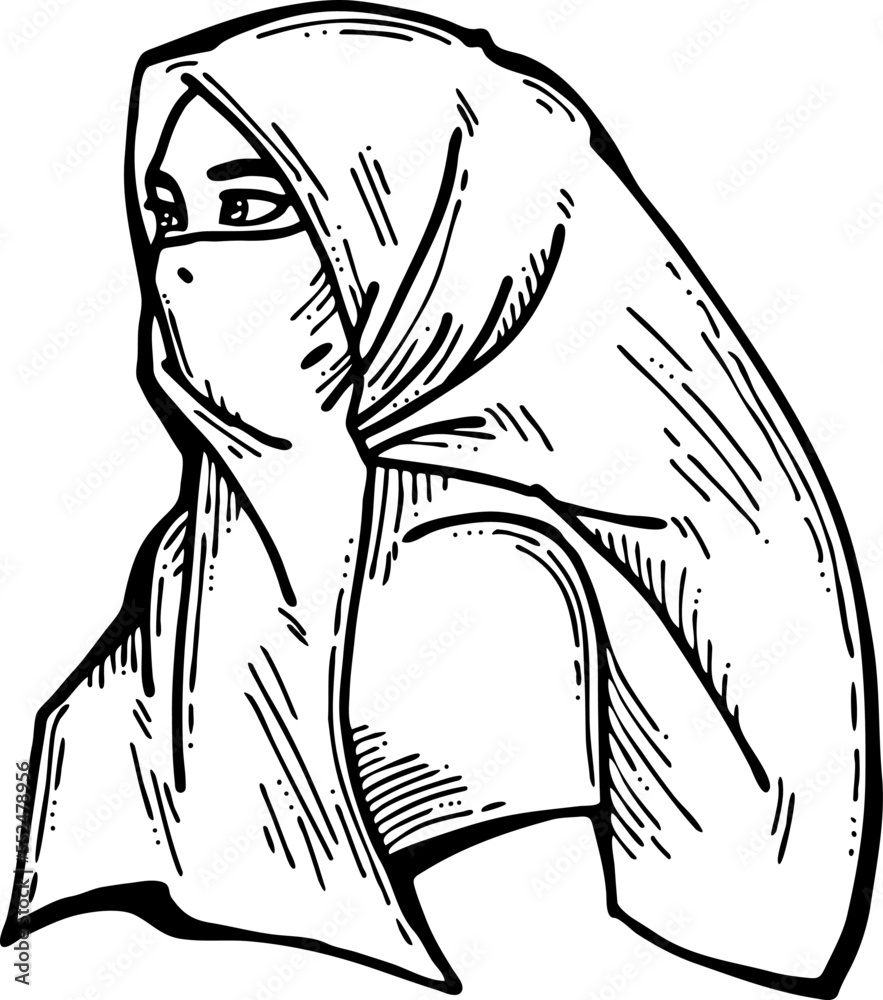 Young Arab woman with beautiful face in traditional fashion niqab head ...