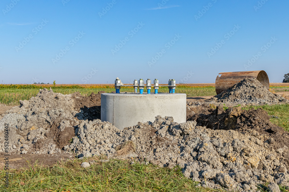 Electric utility power pole installation. Electrical grid ...