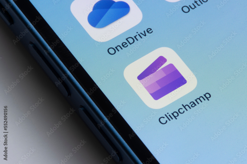 Portland, OR, USA - Dec 8, 2022: Clipchamp app icon is seen on an ... Portland, OR, USA - Dec 8, 2022: Clipchamp app icon is seen on an ...