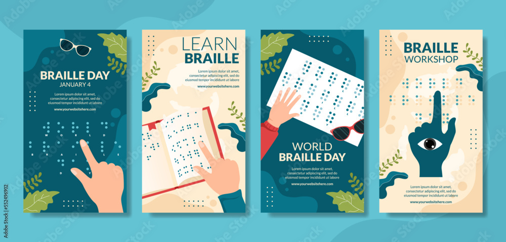World Braille Day Social Media Stories Flat Cartoon Hand Drawn ...