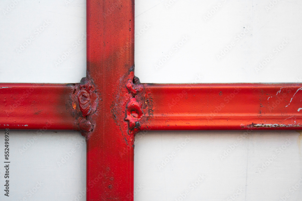 Red metal cross on a white background. Denmark flag inversion. Fitting ...