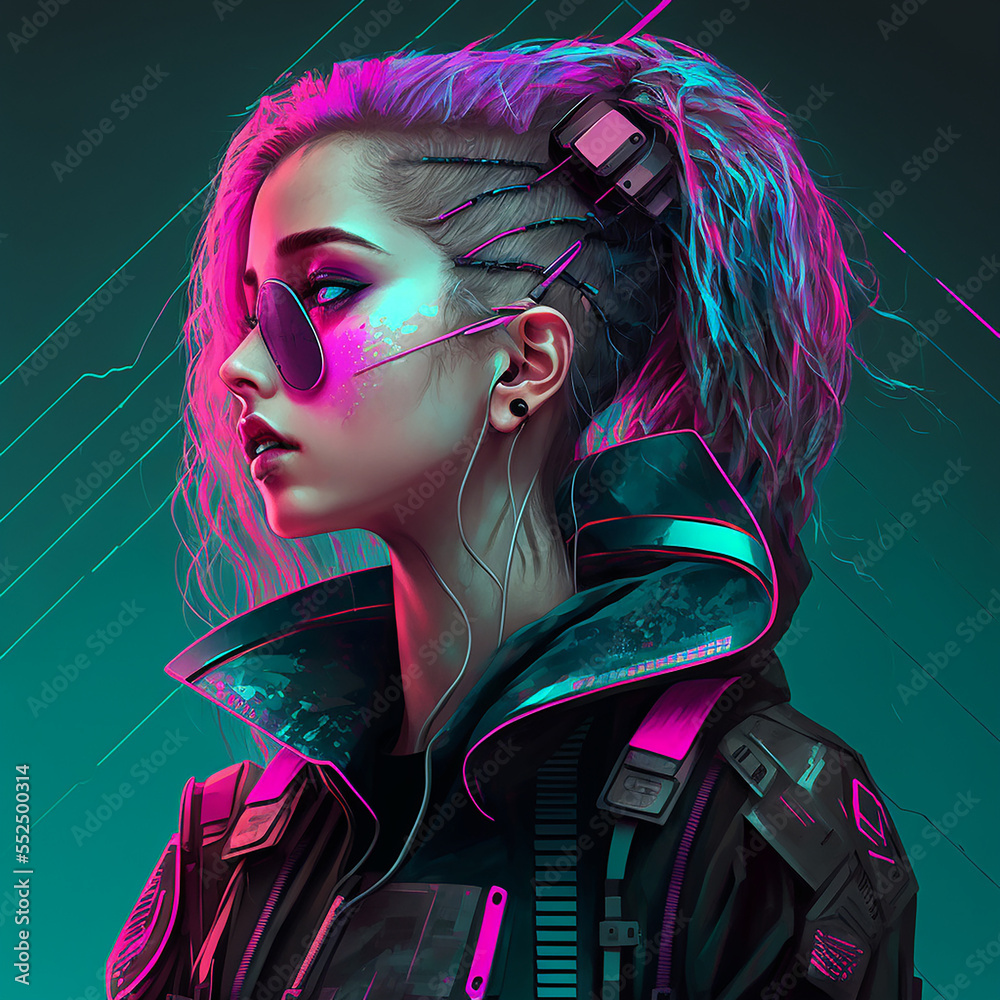 Cyberpunk Girl AI Generated Stock Illustration | Adobe Stock