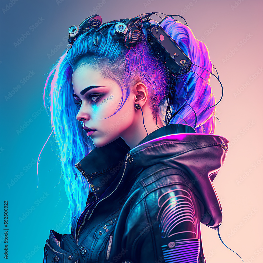 Cyberpunk Girl AI Generated Stock Illustration | Adobe Stock