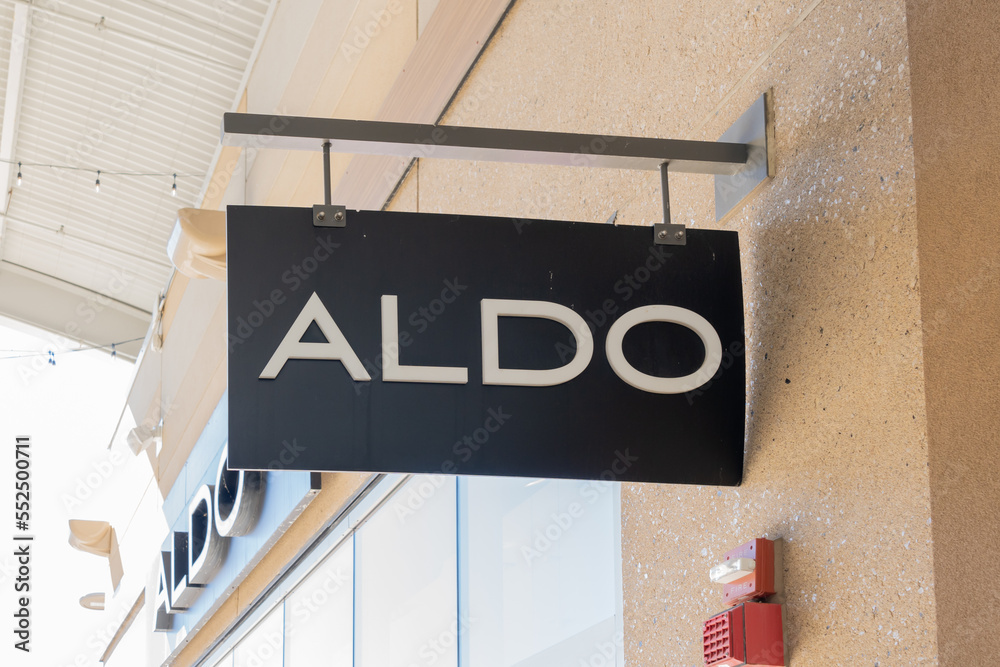 Niagara Falls, ON, Canada - June 27, 2022: Aldo hanging sign is shown ...