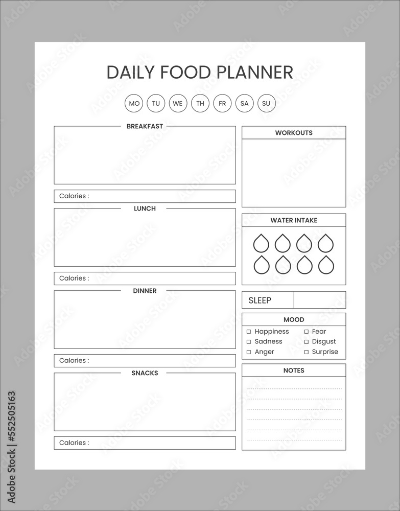 Daily food planner design template kdp interior Stock Vector | Adobe Stock