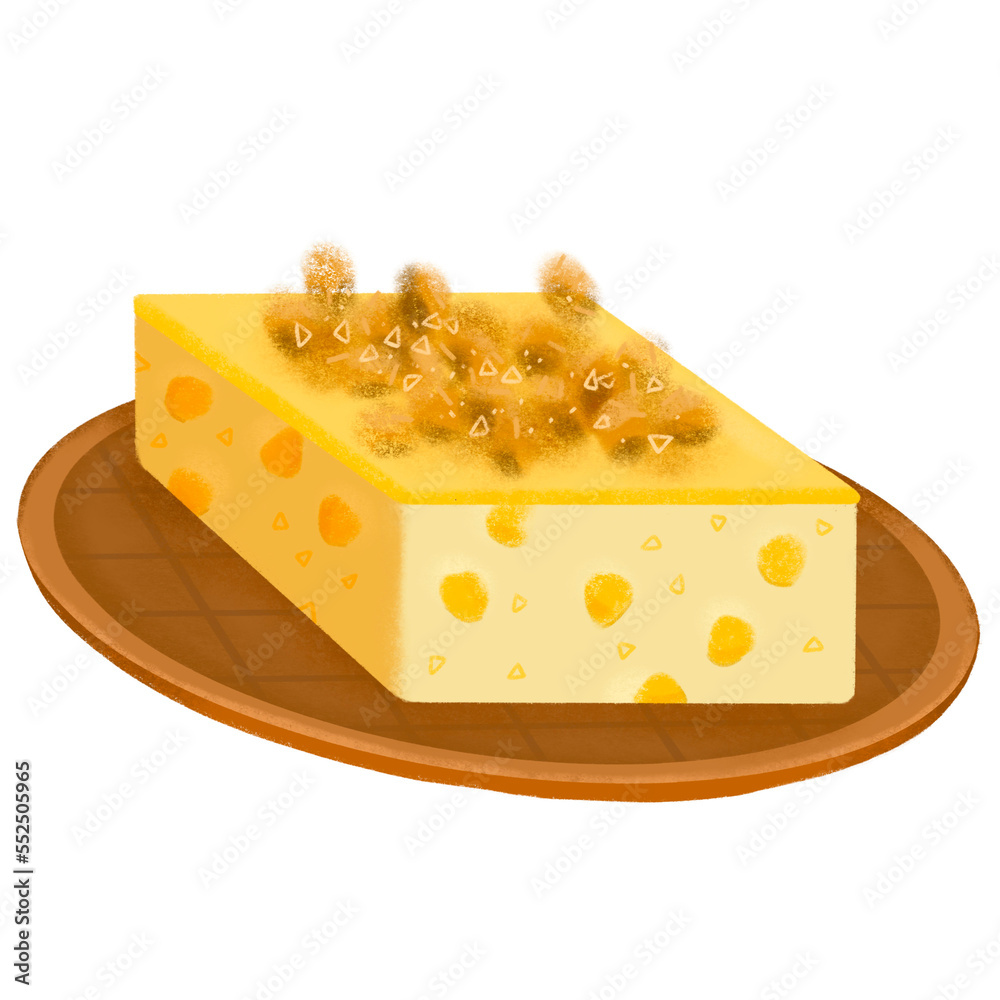 Poster Filipino maja mais rice cake slice on woven plate – Wall Art ...