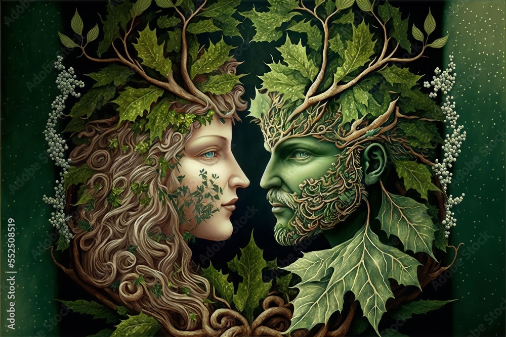 The Goddess and the Green Man at Yule, generative art Stock ...
