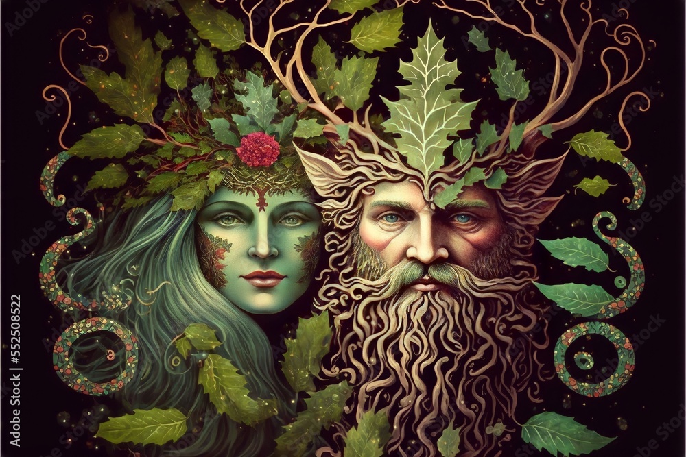 The Goddess and the Green Man at Yule, generative art Stock ...