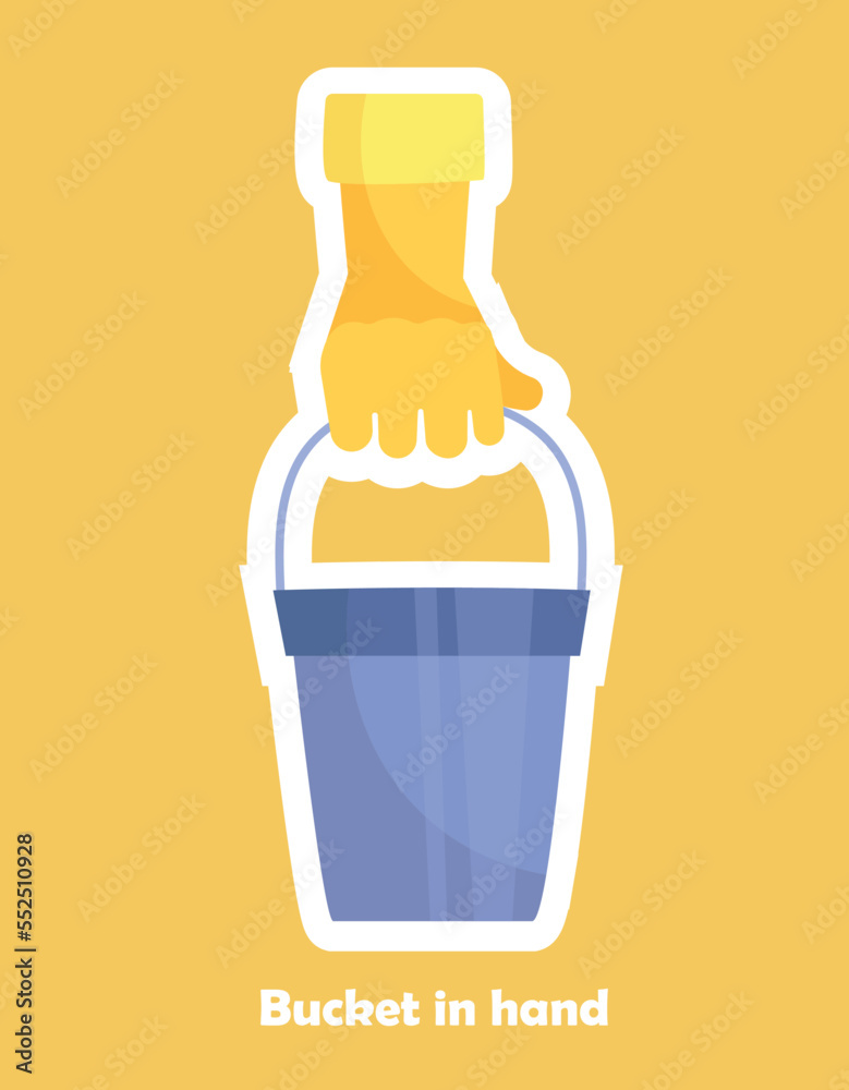 Bucket in hand icon. Symbol of cleaning, comfort and coziness in ...