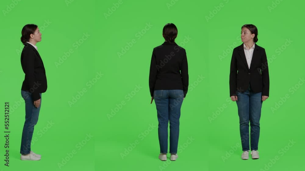 Female corporate model wearing formal suit standing over full body ...