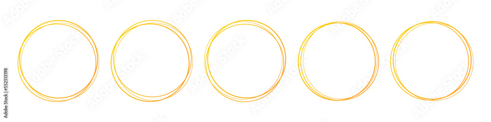 Set of hand drawn gold circle, sketch lines. Gold round frame ...