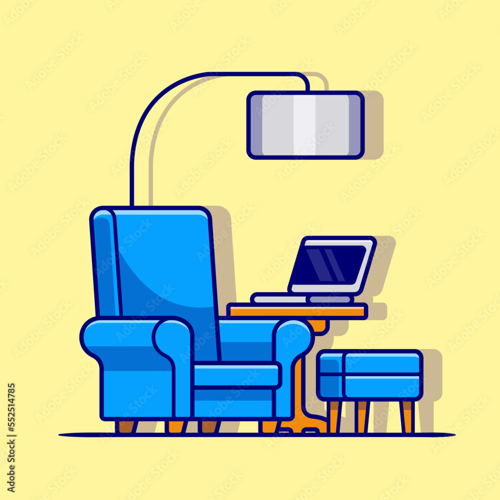 Sofa, Corner Table And Laptop Cartoon Vector Icon Illustration ...