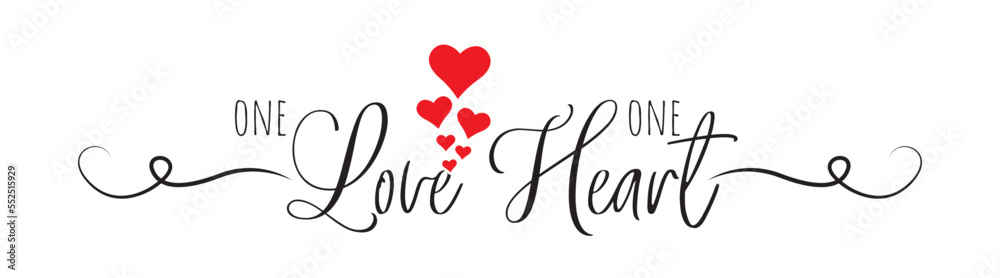 One Heart One Love, vector. Romantic love quote. Wording design ...