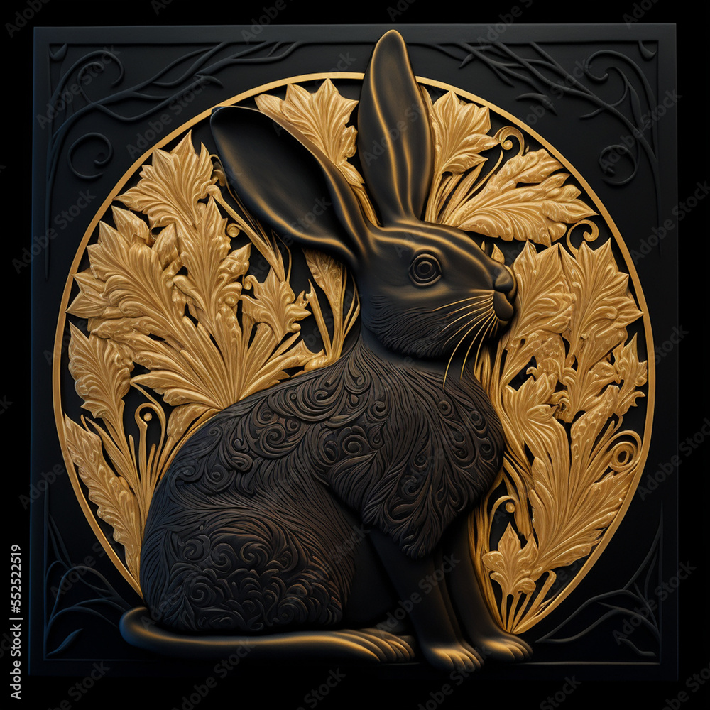 Black rabbit image on a gold background. AI generated. Digital art ...