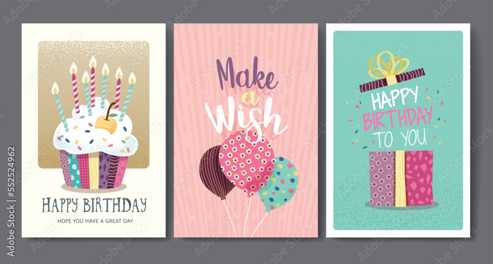 Set of birthday greeting cards design Stock Vector | Adobe Stock