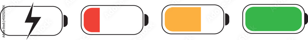 Battery GSM icon set. Isolated black smartphone battery level indicator ...