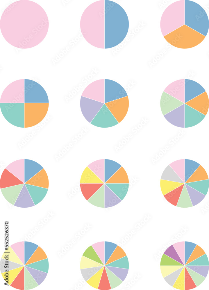 12 Pie Chart Parts Circle 1 To 12 Sections Percent Graph Diagram Statistic Wheel Slice Vector