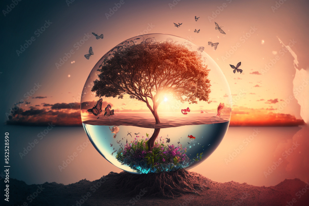 World environment and earth day concept with glass globe and eco ...