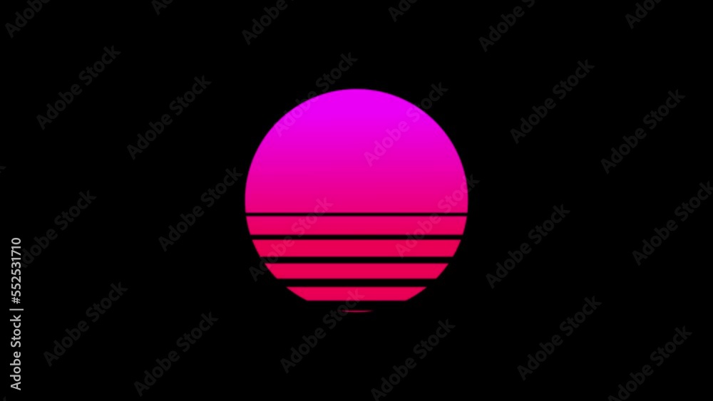 Set of colorful retrowave, synthwave, vaporwave seamless loop animation ...