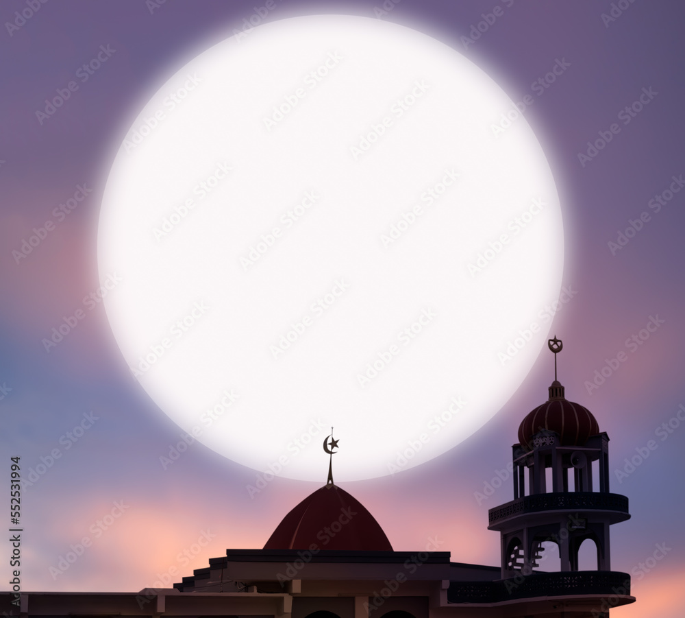 Mosques Dome,Moon on Dusk Sunset Twilight Sky Background,Islamic New ...