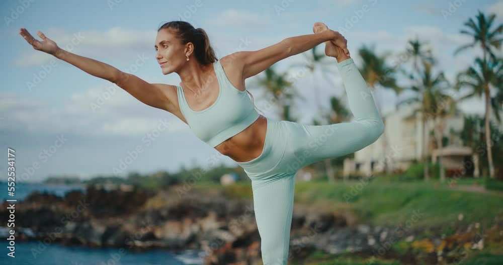Woman practicing yoga, aspirational health and wellness, full dancer ...