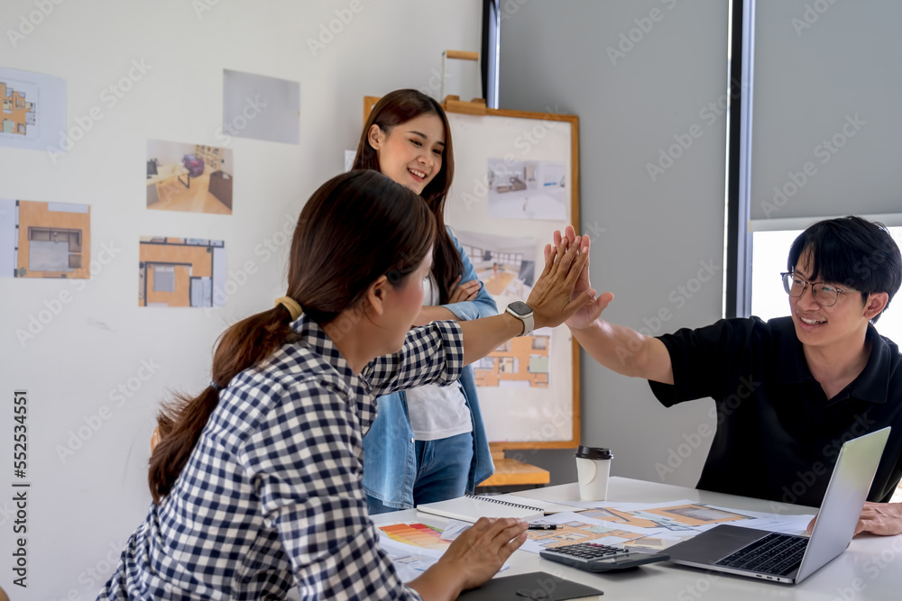 Architect design works drawing sketches, plans, blueprints and building ...