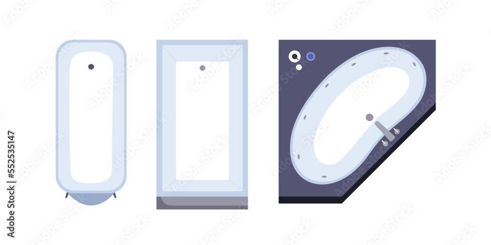 Bathtubs designs, top view. Corner tub, rectangle bath overhead ...