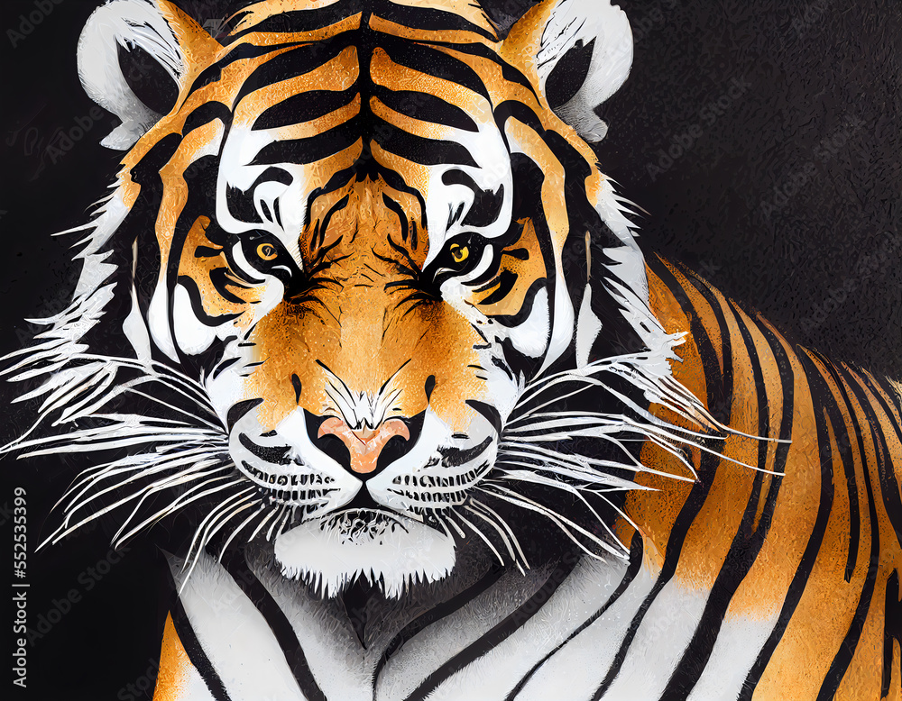 Fierce Tiger Face: An Intense Close Up Illustration of a Big Cat ...