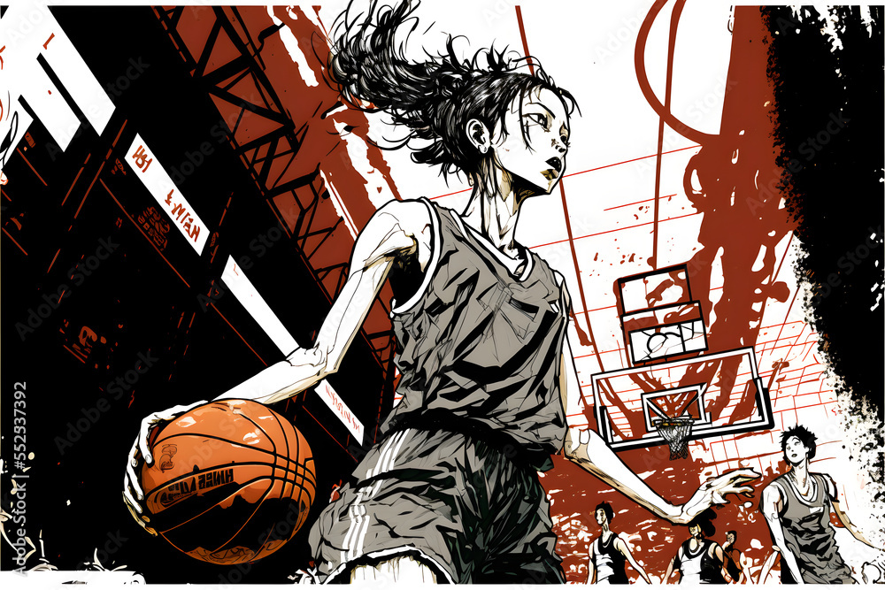 basketball girl manga anime style Stock Illustration | Adobe Stock