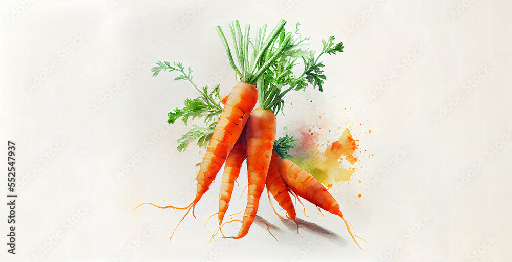 Carrot. Color watercolor on white paper background. Illustration of ...