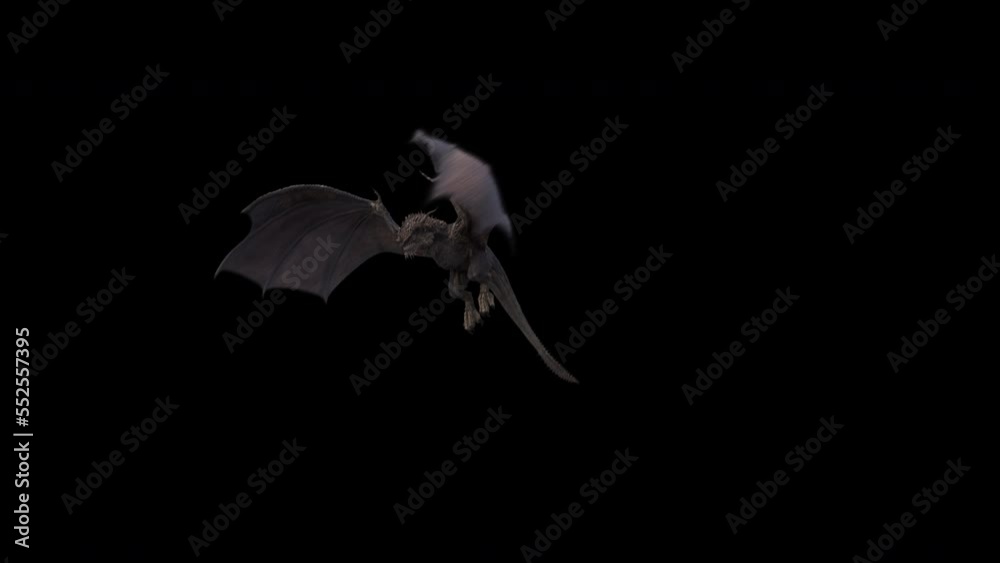 Realistic Dragon take off Animation isolated on black background effect ...