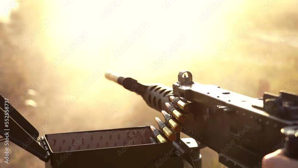 Machine gun fire. Machine gun ammunition. War in Ukraine. Large-caliber ...