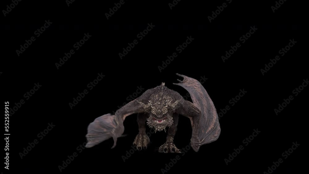 Realistic Dragon walk Animation isolated on a black background.effect ...