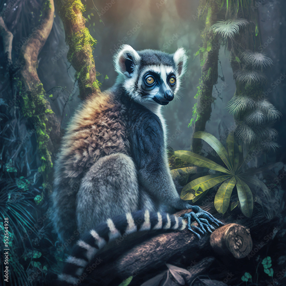 Katta im Dschungel, made by AI, Ai-Art Stock Illustration | Adobe Stock