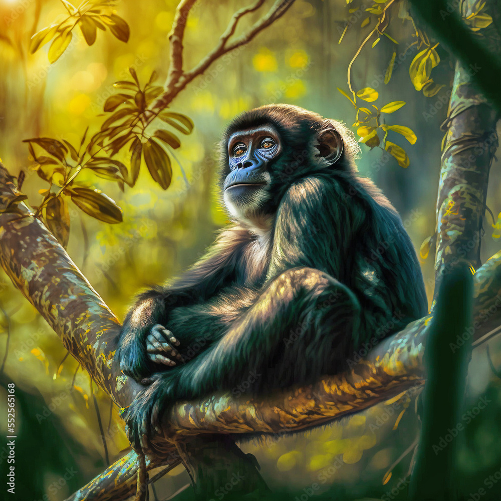 Menschenaffe im Wald, made by AI, künstliche Intelligenz, AI Art ...
