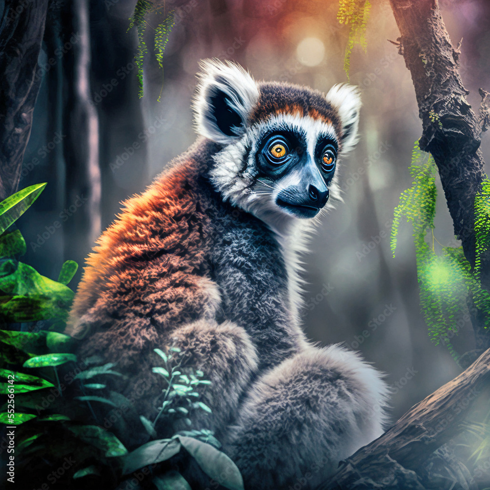 Katta im Dschungel, made by AI, Ai-Art Stock Illustration | Adobe Stock