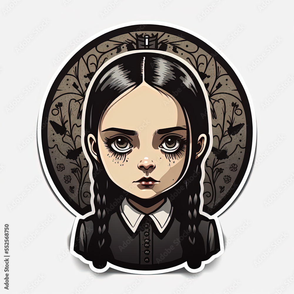 Wednesday Addams design for stickers, cards etc. Stock Illustration ...