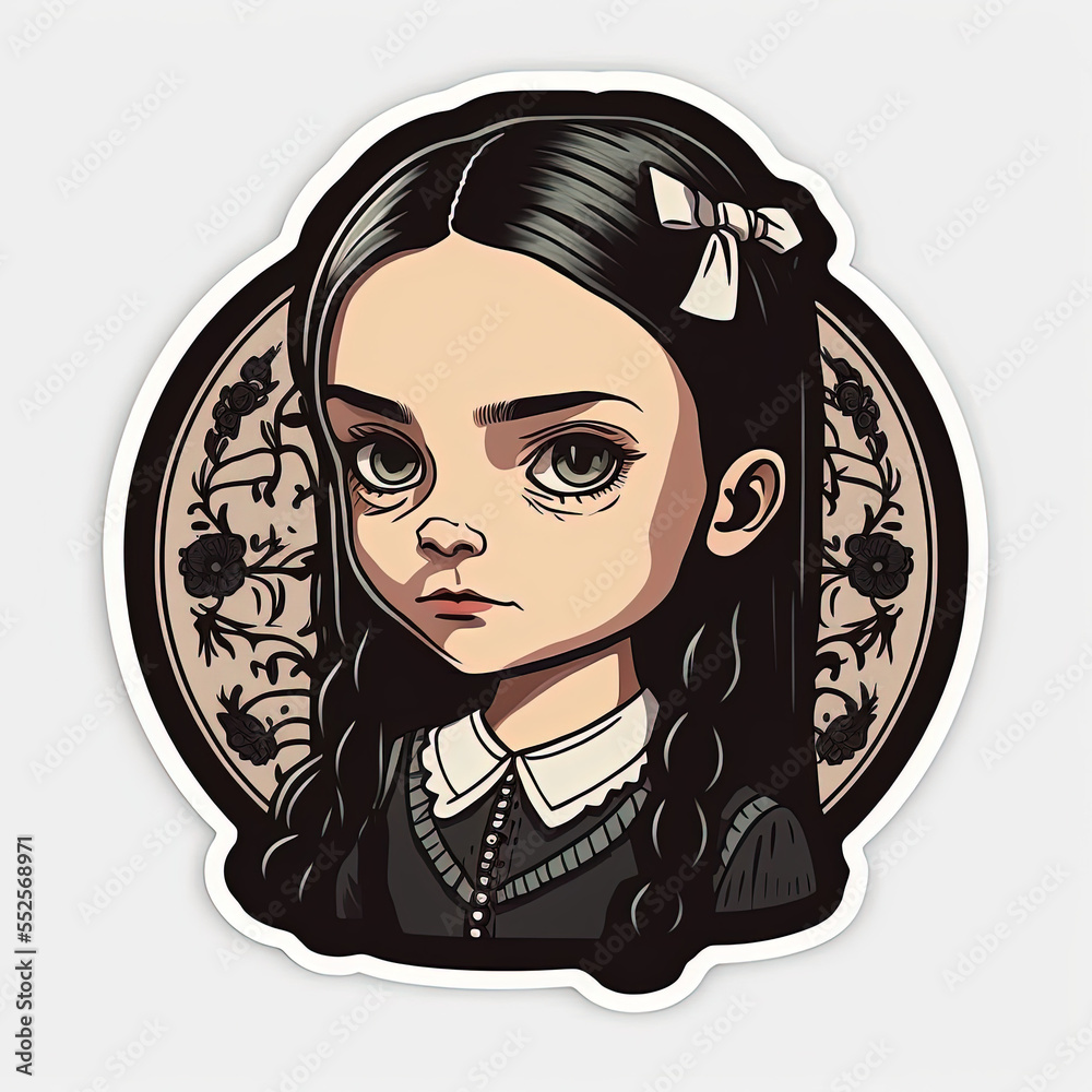 Wednesday Addams design for stickers, cards etc. Stock Illustration ...