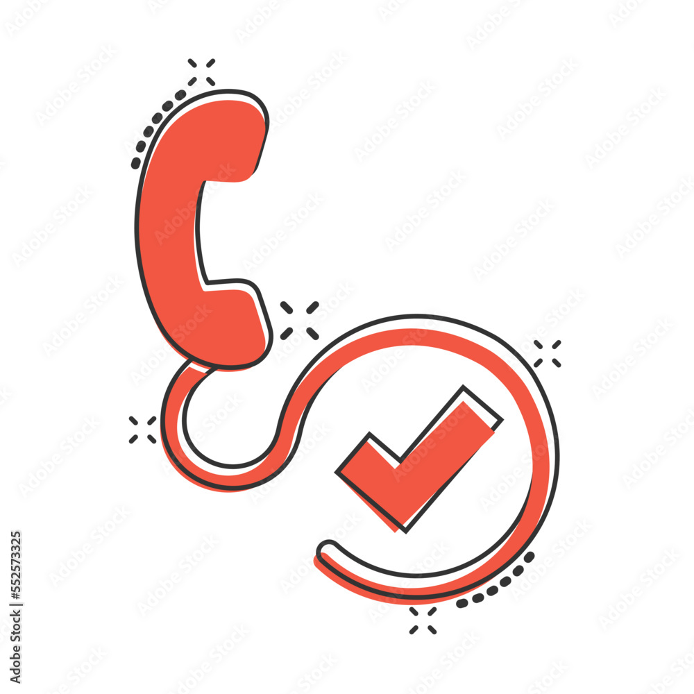Phone check mark icon in comic style. Smartphone approval cartoon ...