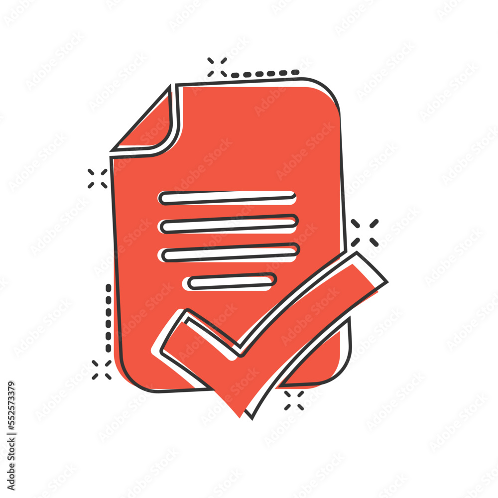 Document checklist icon in comic style. Report cartoon vector ...