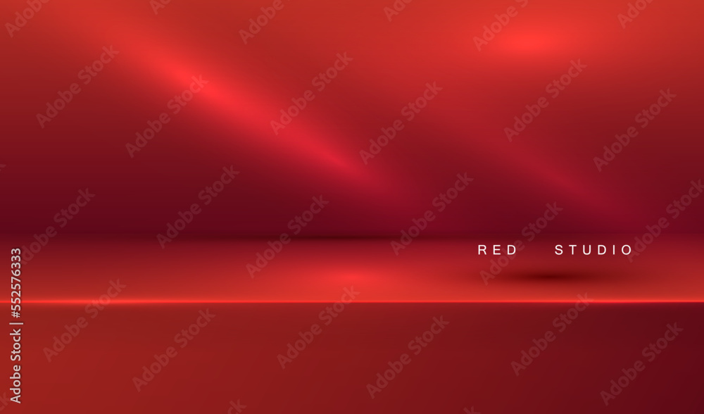 Luxury Red studio podium display empty room with spotlight use for show ...