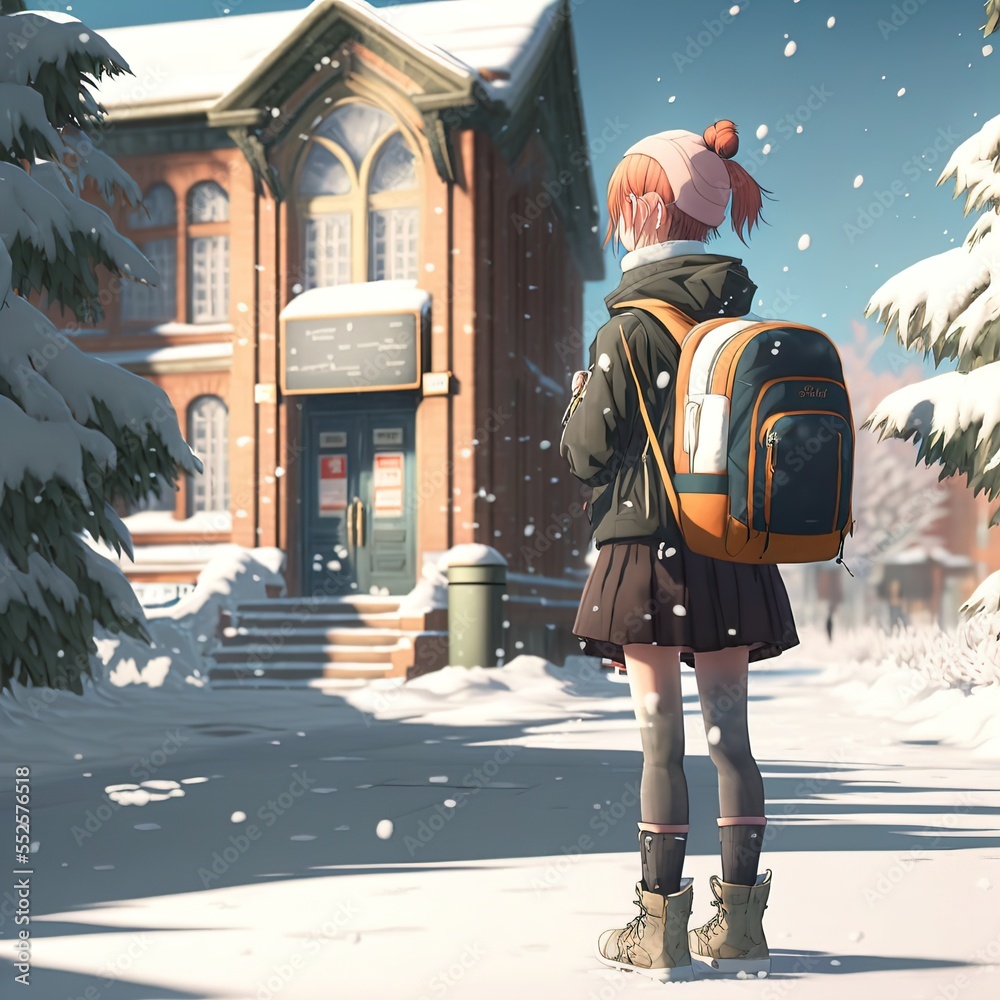 Anime go to school on winter Generative AI. Stock Illustration | Adobe ...